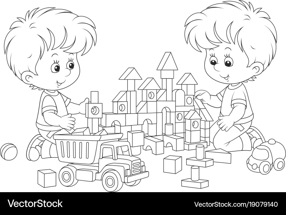 Boys playing with bricks Royalty Free Vector Image