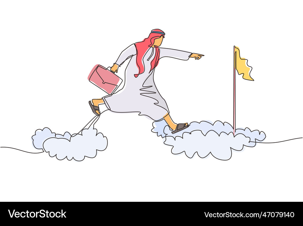 Continuous one line drawing fearless brave arabic Vector Image