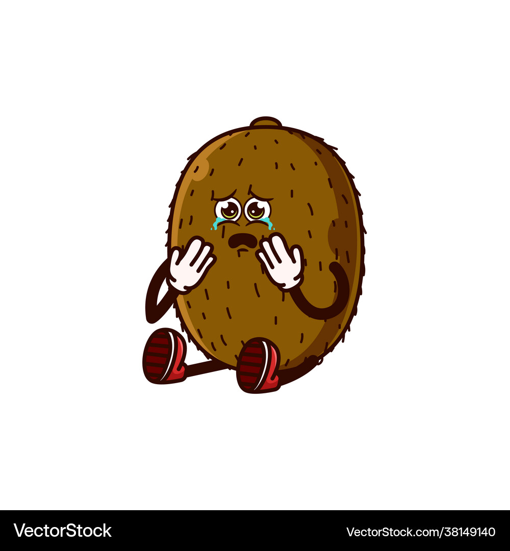 Cute kiwi fruit character sitting and crying Vector Image