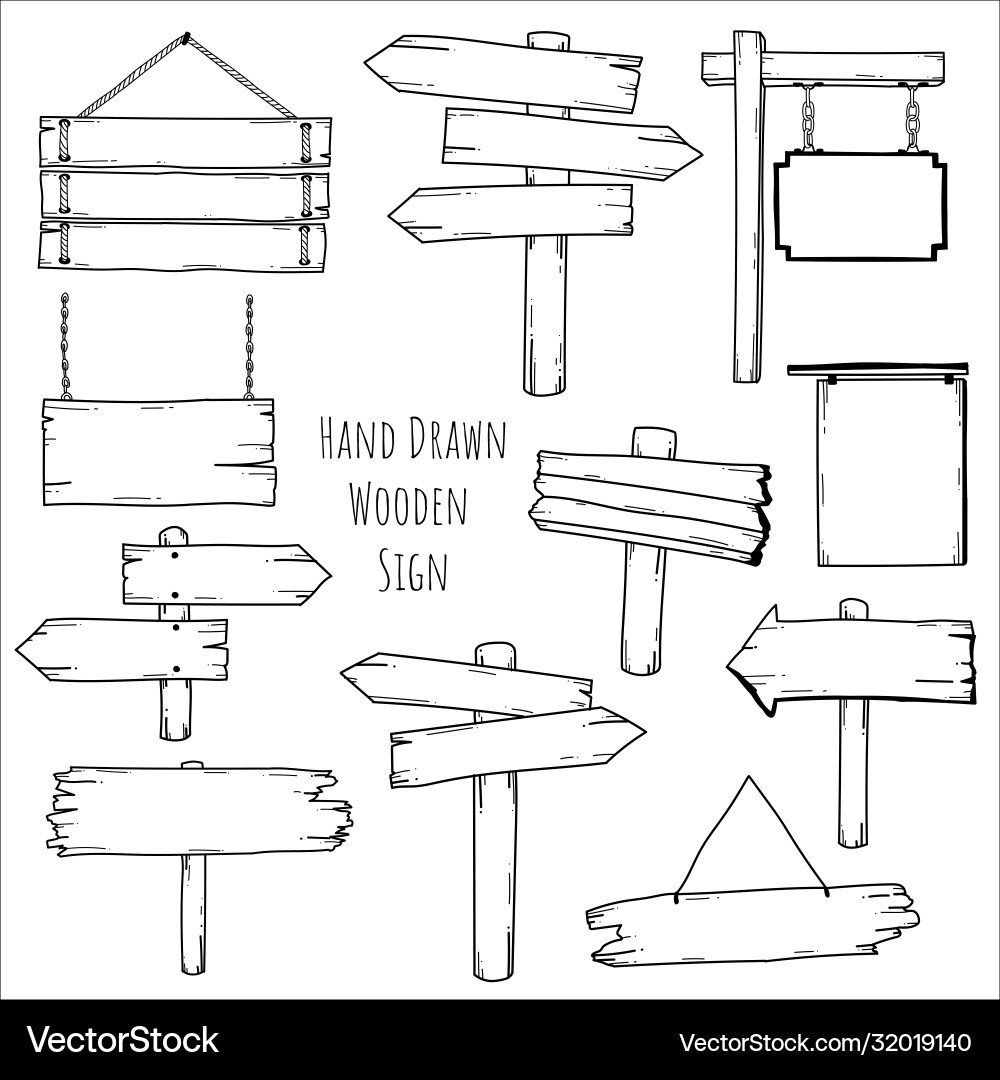Hand drawn doodle wooden sign collection Vector Image