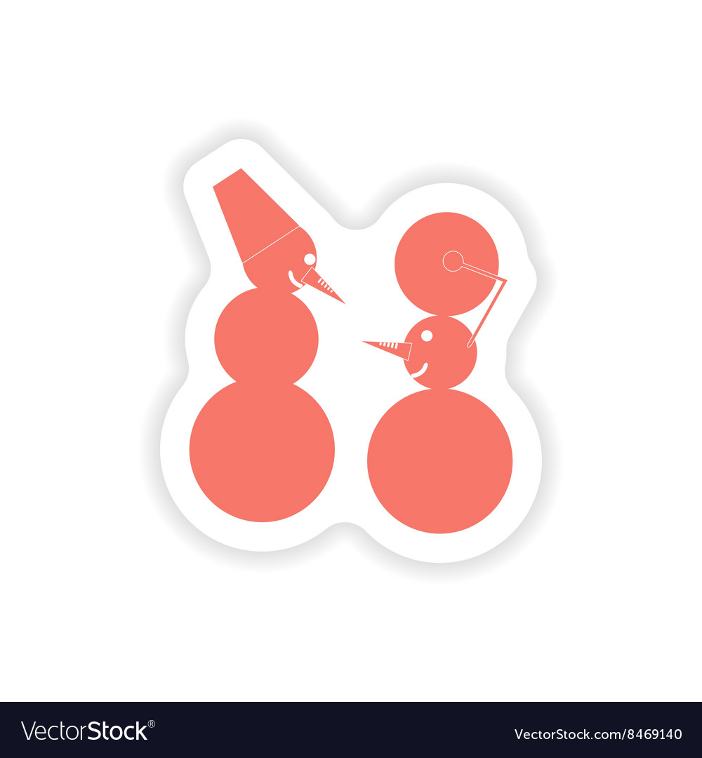 Paper Sticker On White Background Funny Snowmen Vector Image