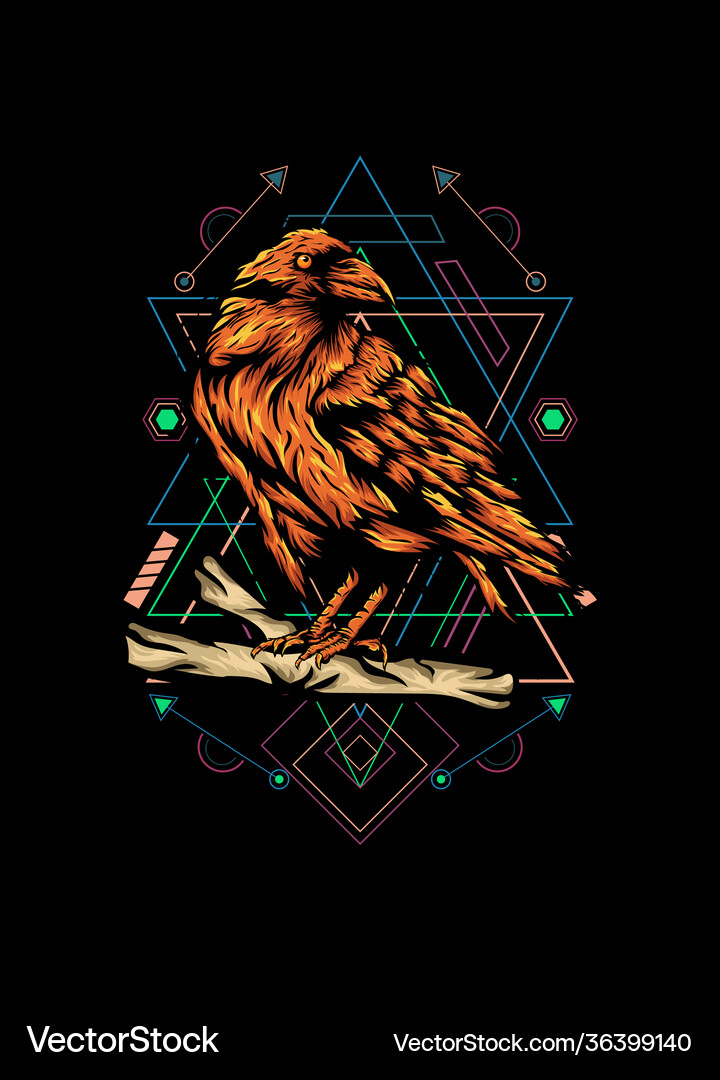 Raven bird crow with sacred geometry Royalty Free Vector