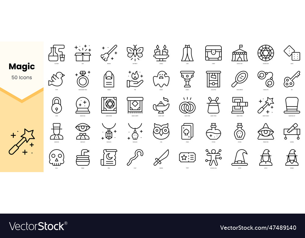 Set of magic icons simple line art style Vector Image