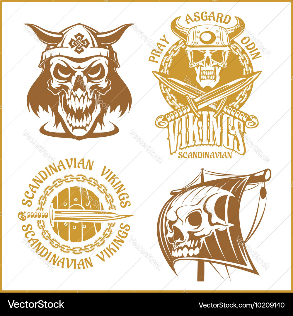 Set of viking emblems labels and logos Royalty Free Vector