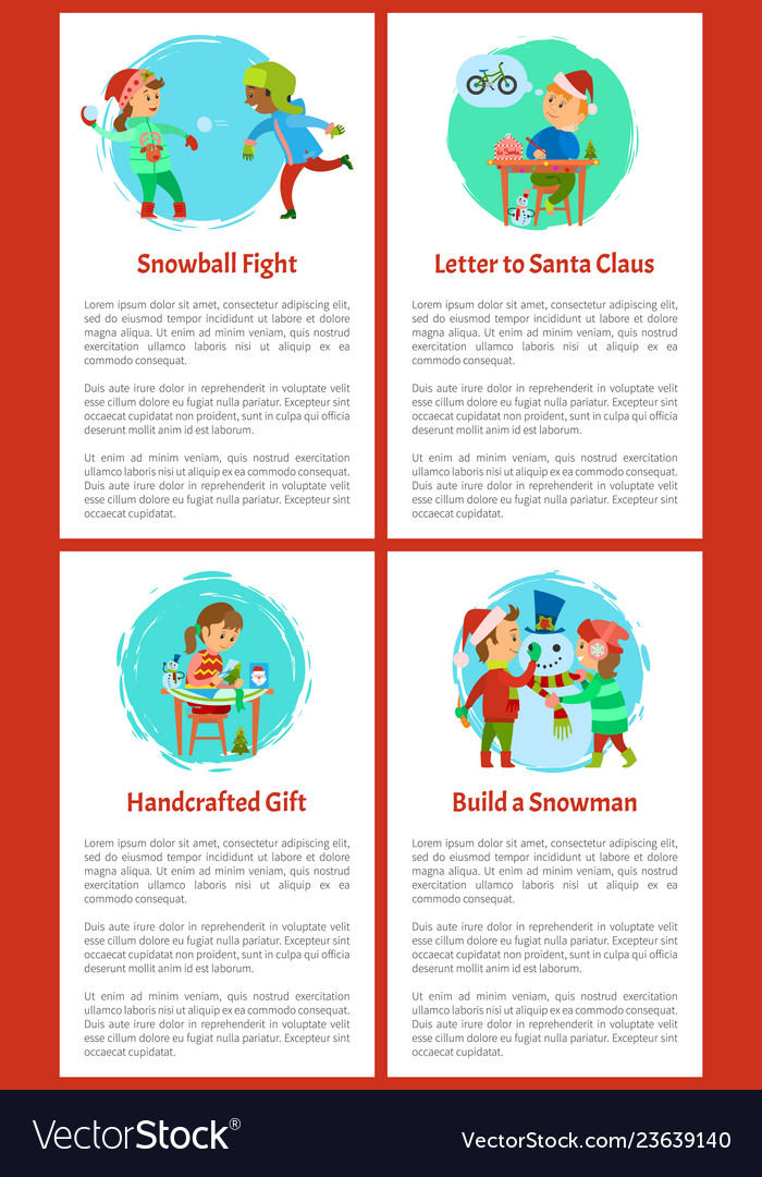 Snowball fight children boy writing letter Vector Image