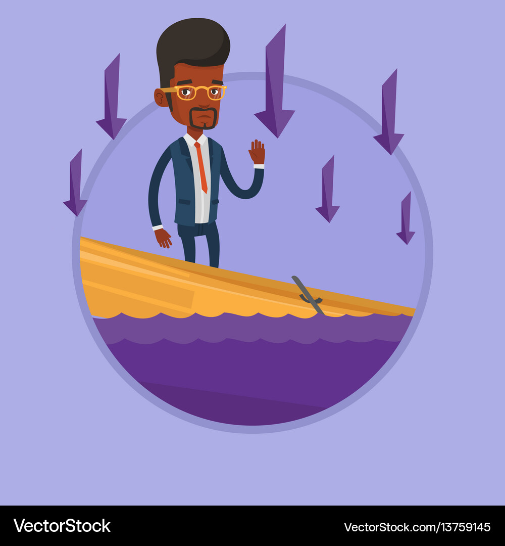 Businessman standing in sinking boat Royalty Free Vector