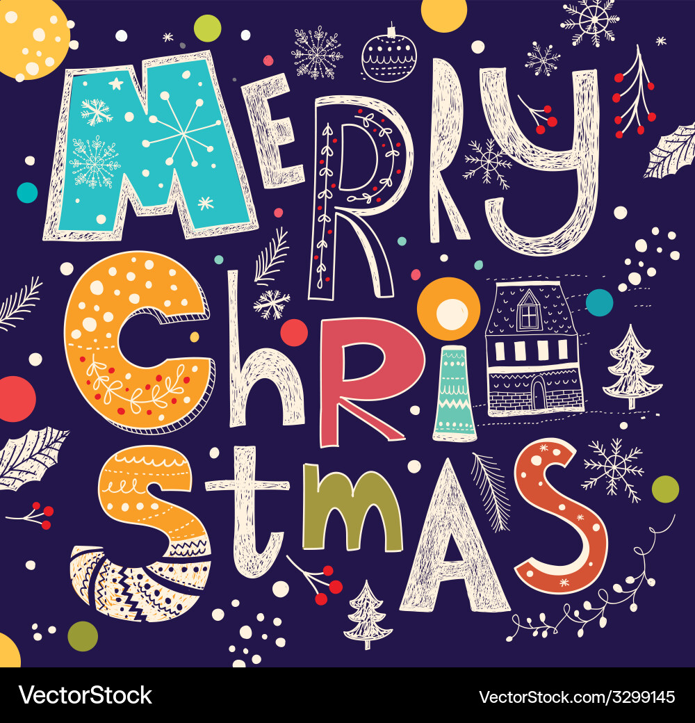 Christmas with merry text and other Royalty Free Vector