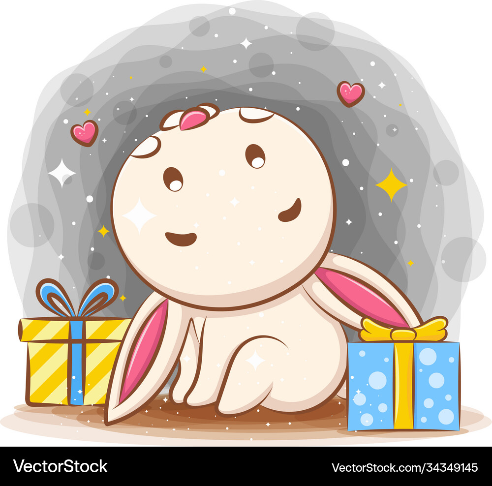 Cute rabbit feeling happy with two gifts Vector Image