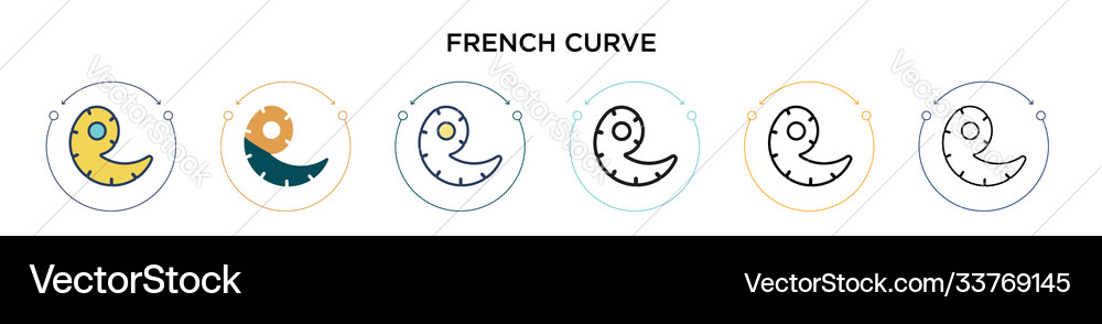 French curve icon in filled thin line outline Vector Image
