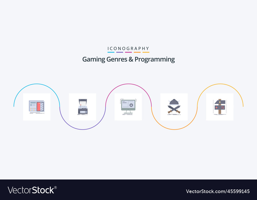 Gaming genres and programming flat 5 icon pack Vector Image