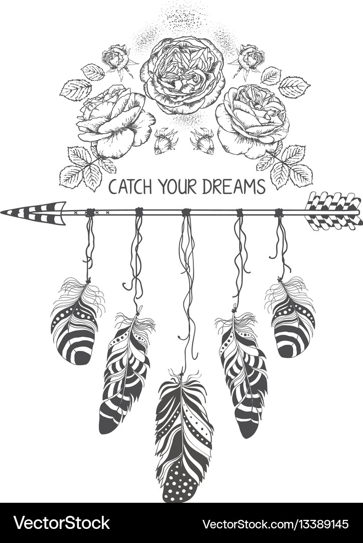 Hand drawn boho style design with rose flower Vector Image