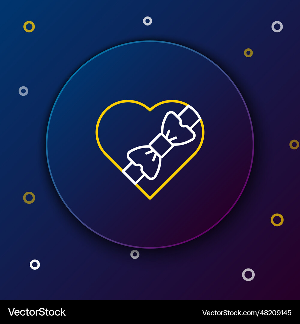 Line candy in heart shaped box and bow icon Vector Image