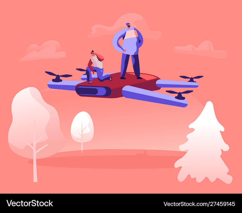 Tiny male and female characters flying huge Vector Image