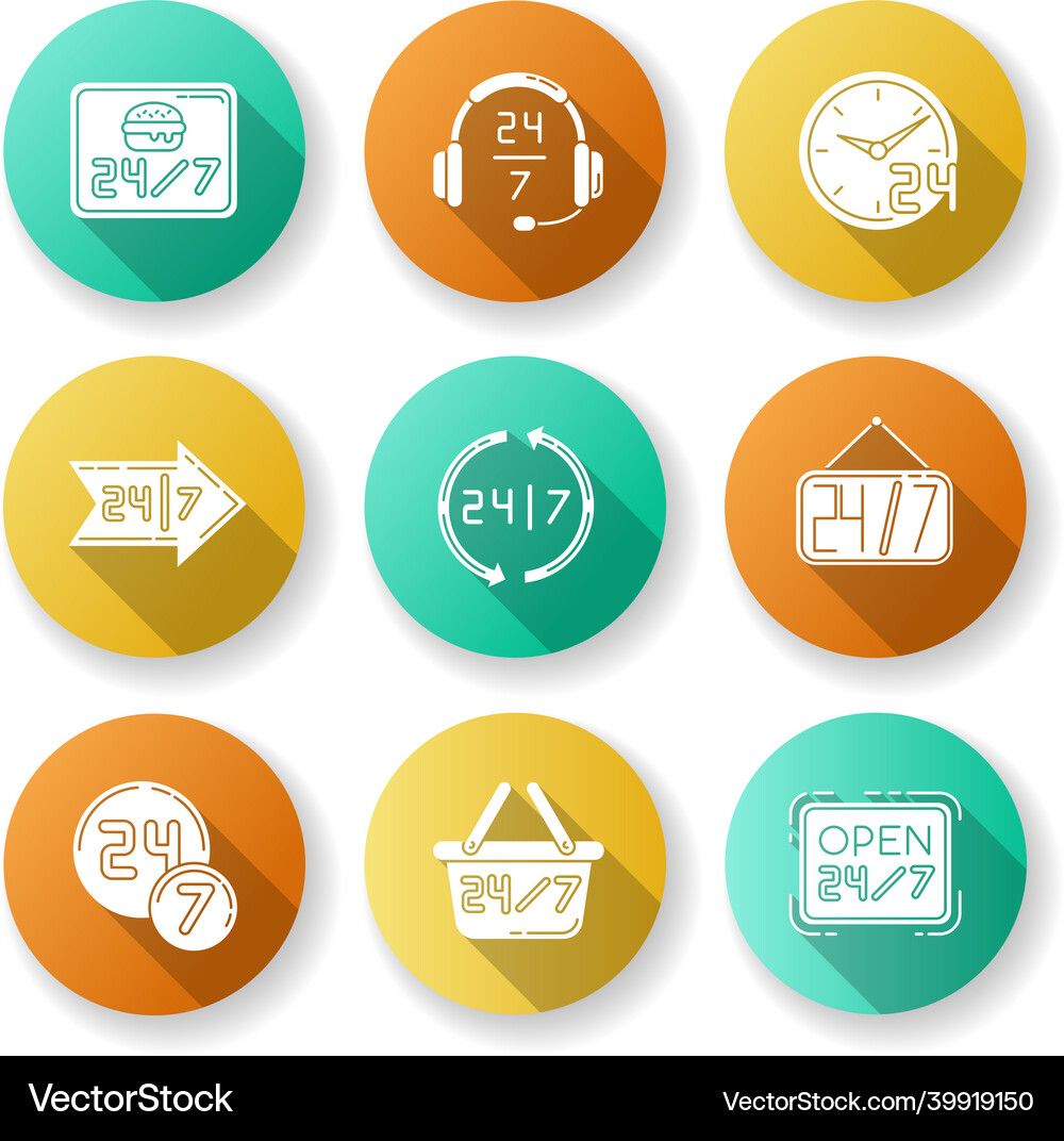 24 7 hour service flat design long shadow glyph Vector Image