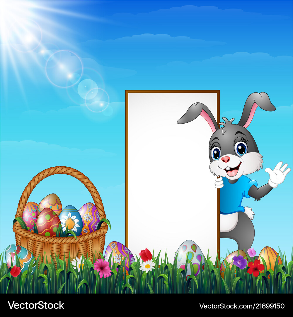 Cartoon easter bunny with a basket of easter eggs Vector Image