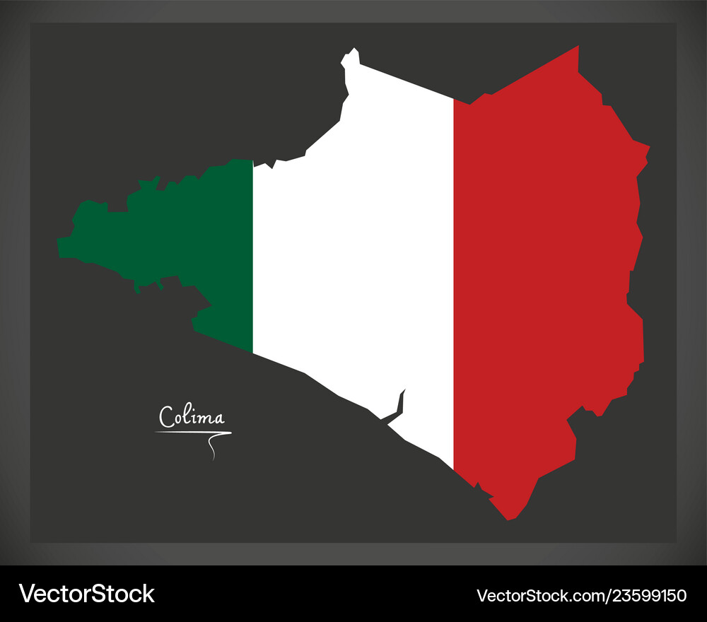 Colima map with mexican national flag Royalty Free Vector