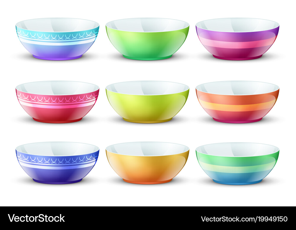 Colourful empty bowls isolated porcelain kitchen Vector Image