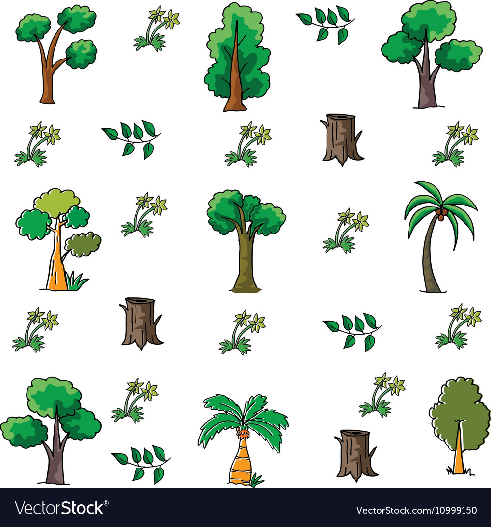 Doodle of tree collection stock Royalty Free Vector Image