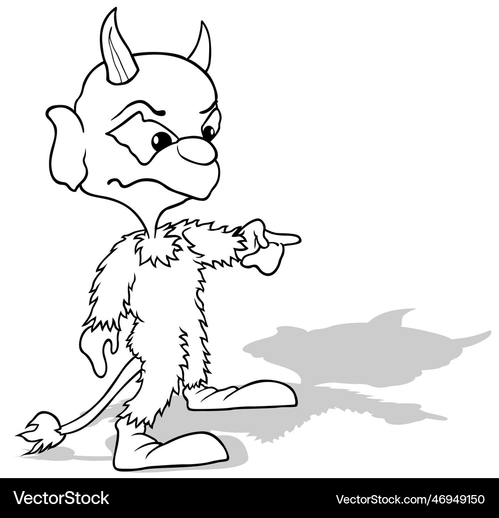 Drawing of a horned devil pointing a finger Vector Image