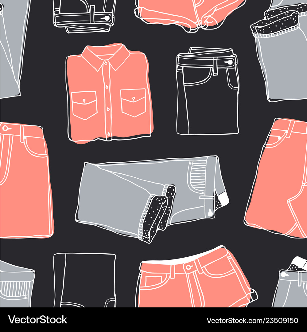Hand drawn seamless pattern with jeans wear Vector Image