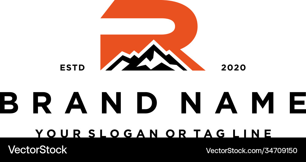 Letter r mountain logo design concept Royalty Free Vector