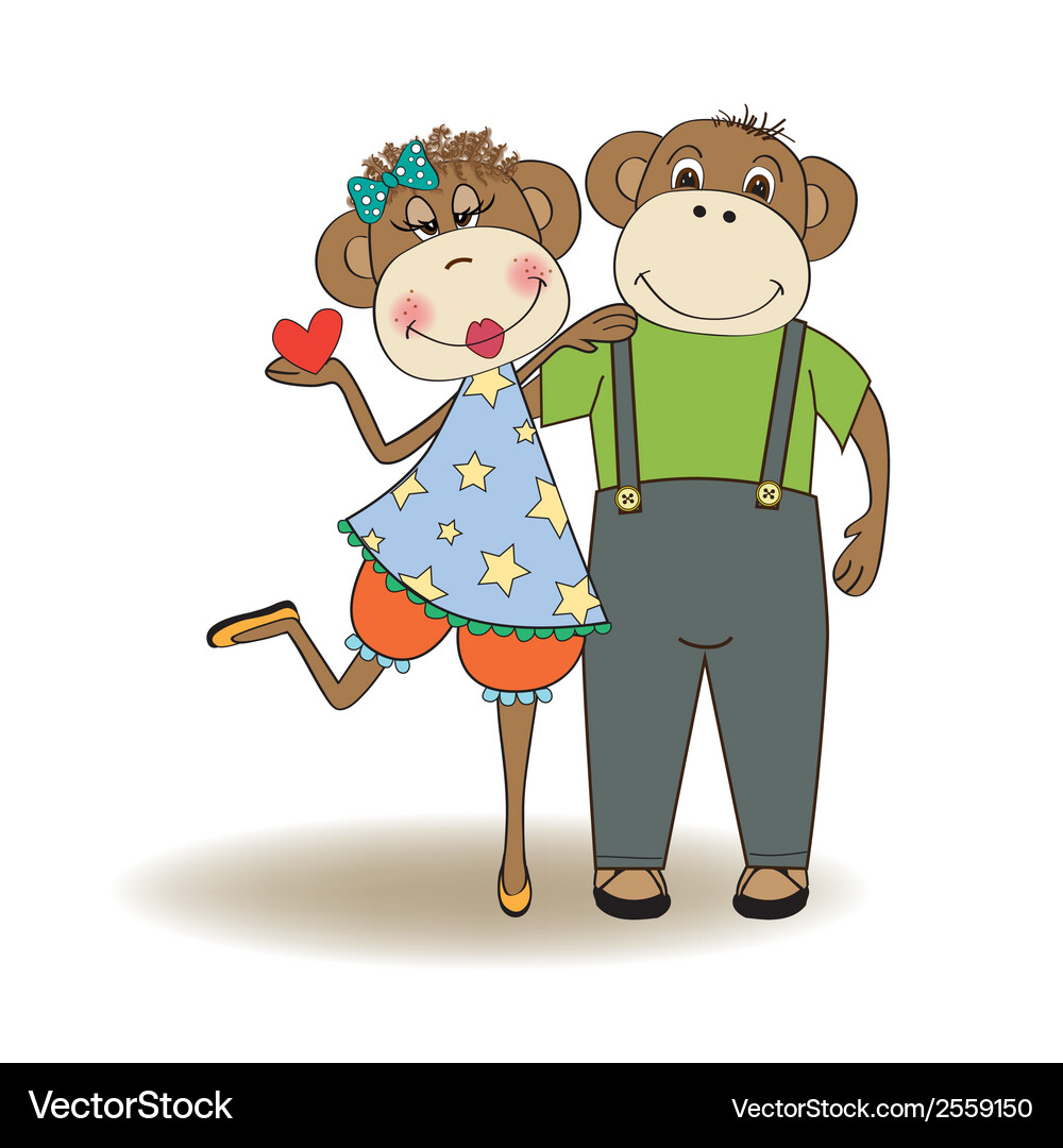 Monkeys couple in love Royalty Free Vector Image
