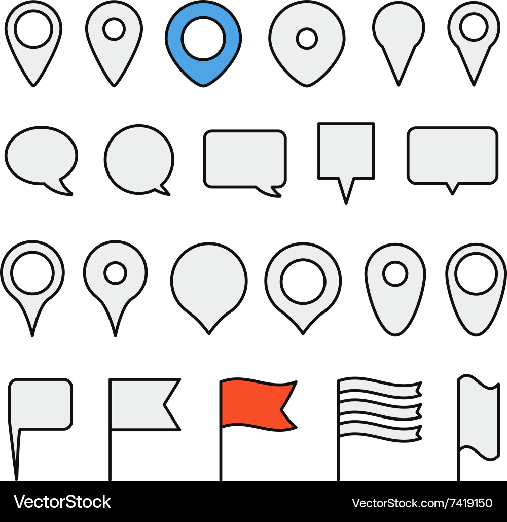 Navigation pins collection minimalism Royalty Free Vector