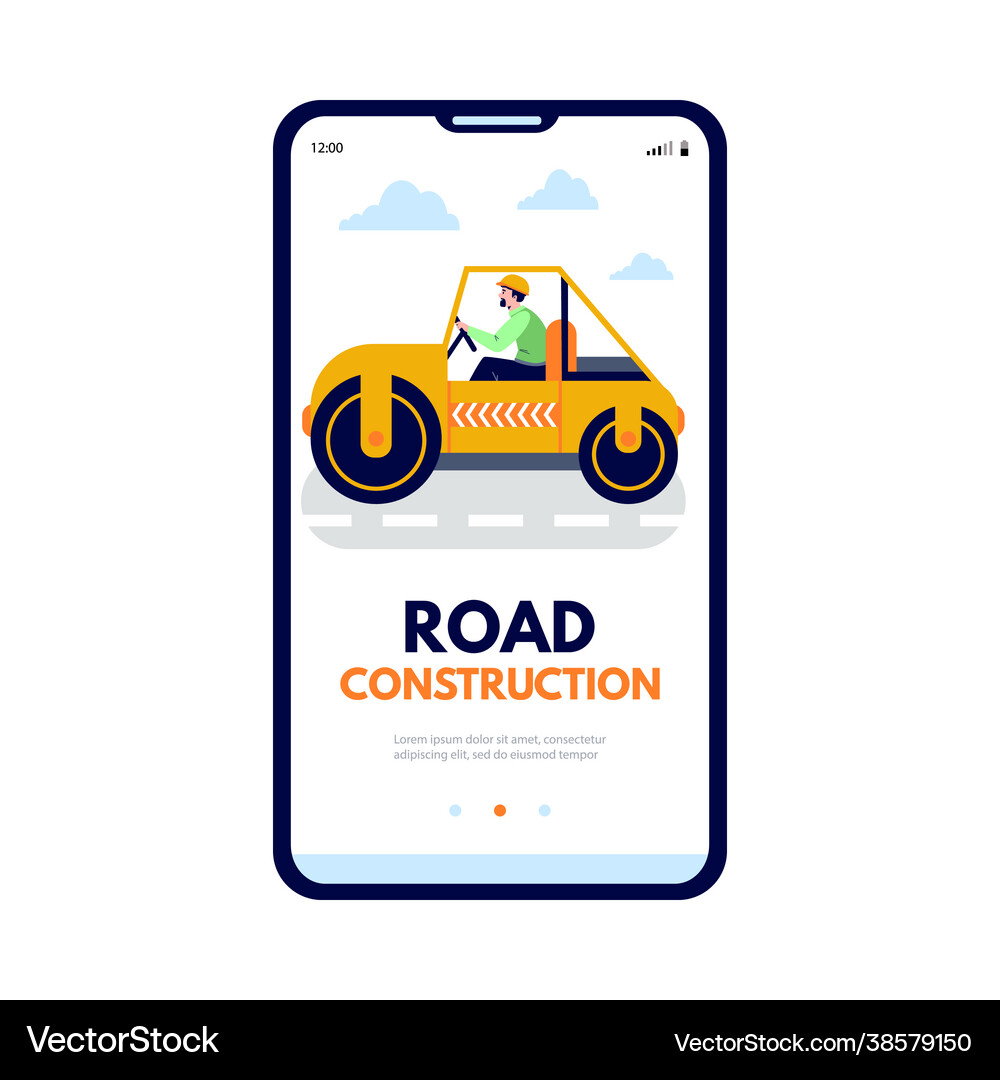 Onboarding app screen for road construction works Vector Image
