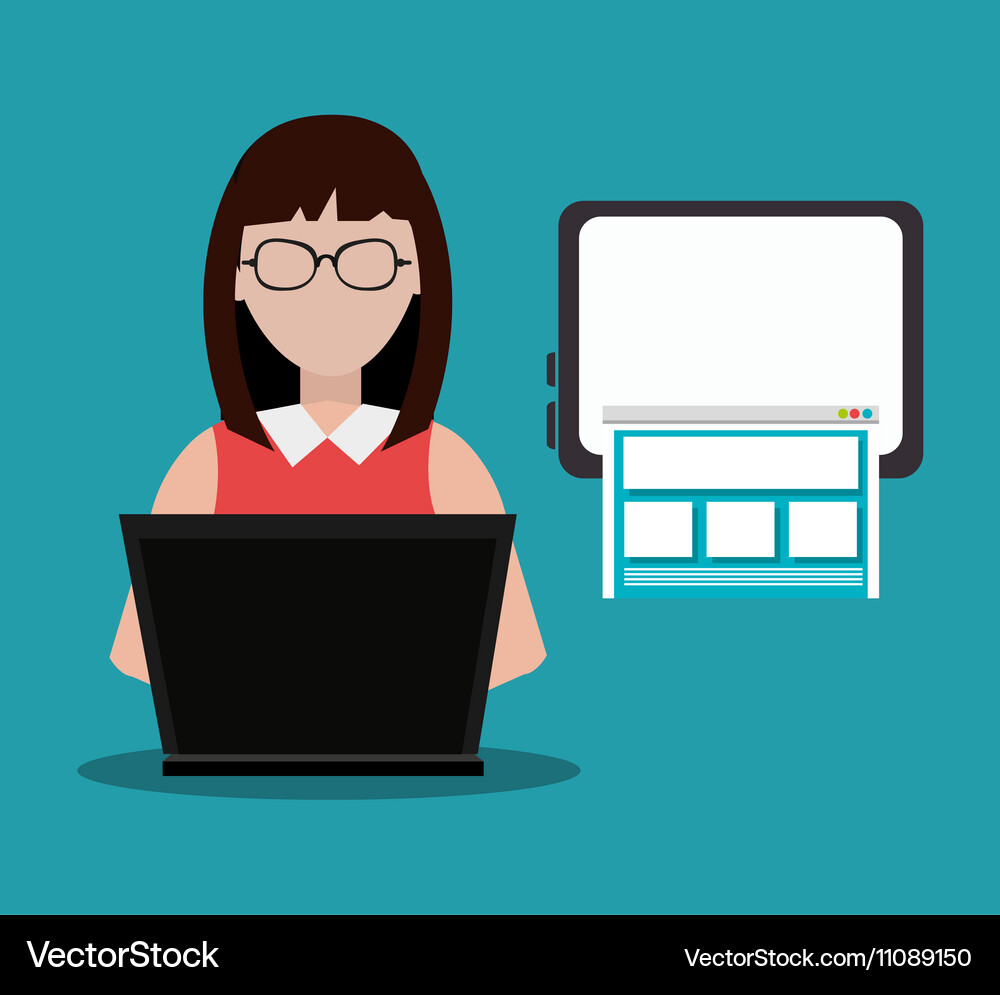 Woman and laptop computer Royalty Free Vector Image