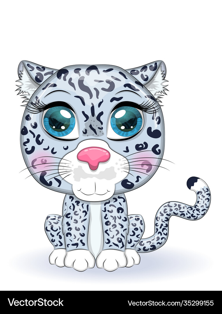 Cartoon snow leopard with expressive eyes among Vector Image