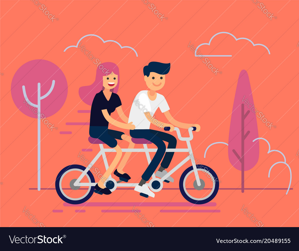 Couple riding tandem bicycle Royalty Free Vector Image