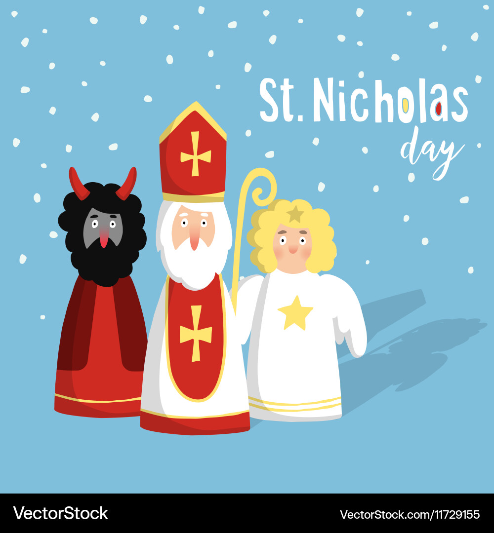 Cute st nicholas with devil and angel christmas Vector Image