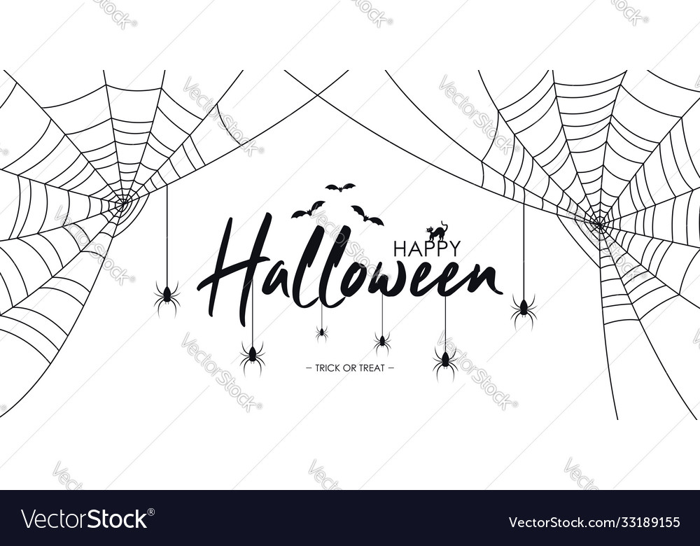 Happy halloween text banner with spiders and web Vector Image