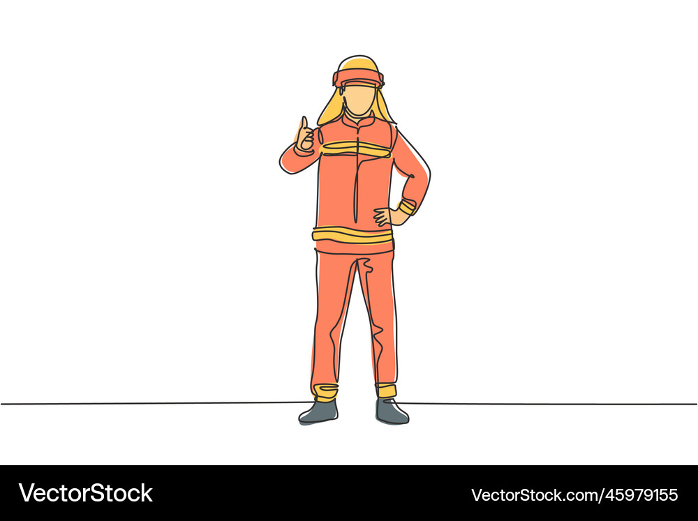 Single one line drawing of firefighters stood Vector Image