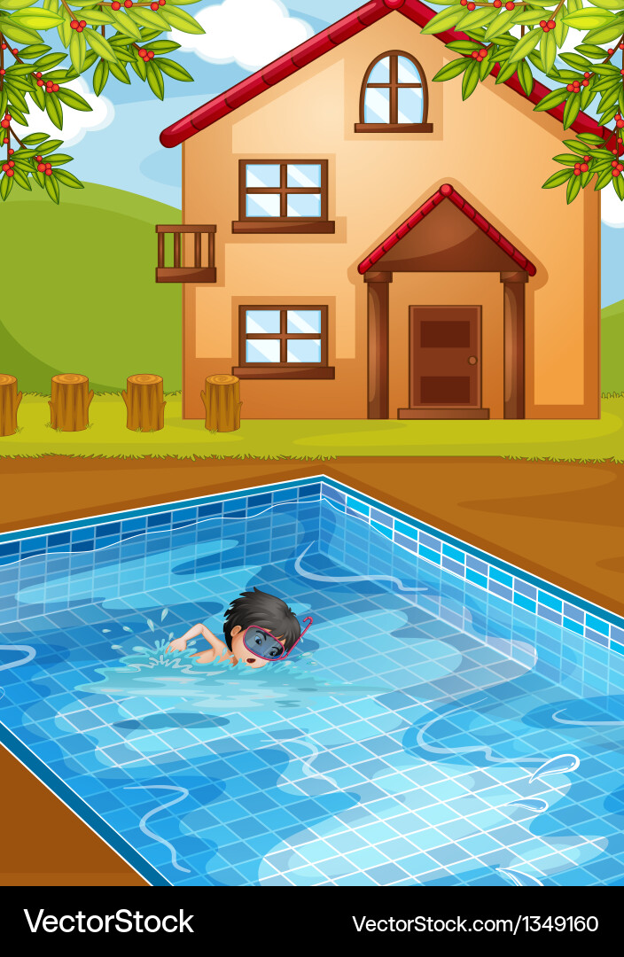 A kid swimming at pool in backyard Royalty Free Vector Image
