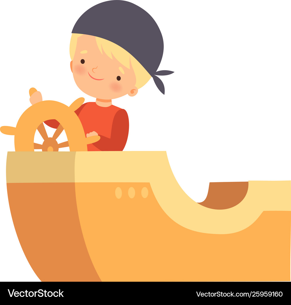 Creative sailor boy character playing boat made Vector Image
