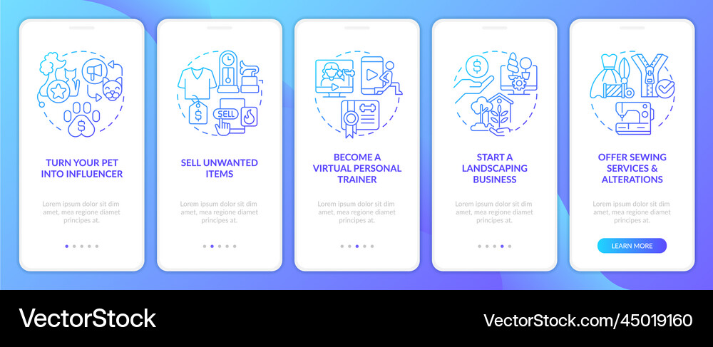Female business ideas blue gradient onboarding Vector Image