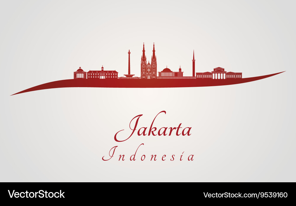 Jakarta skyline in red Royalty Free Vector Image