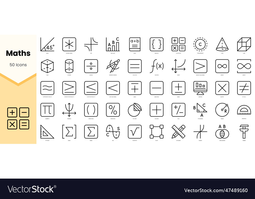 Set of maths icons simple line art style icons Vector Image