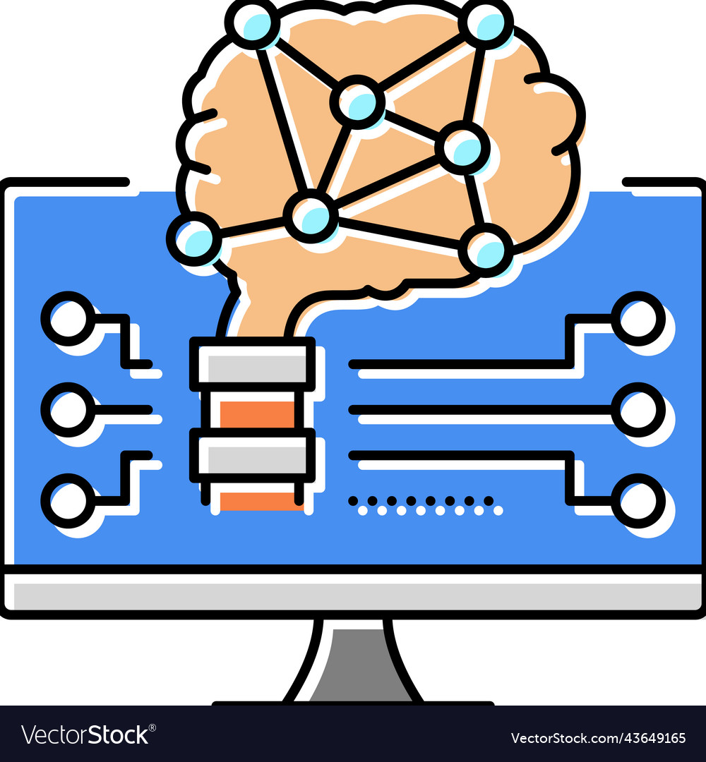 Brain robot color icon Royalty Free Vector Image