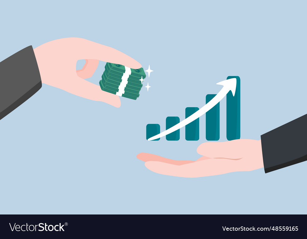 Businessman buying growing bar graph Royalty Free Vector Businessman buying growing bar graph Royalty Free Vector