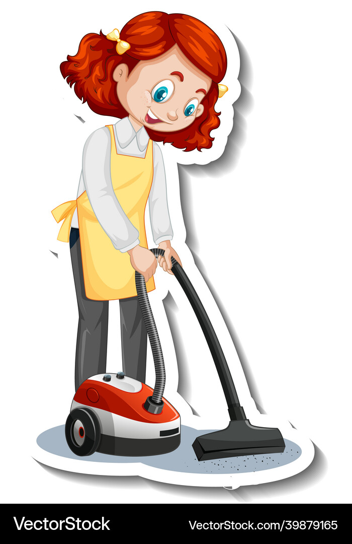 Cartoon character sticker with a house maid using Vector Image