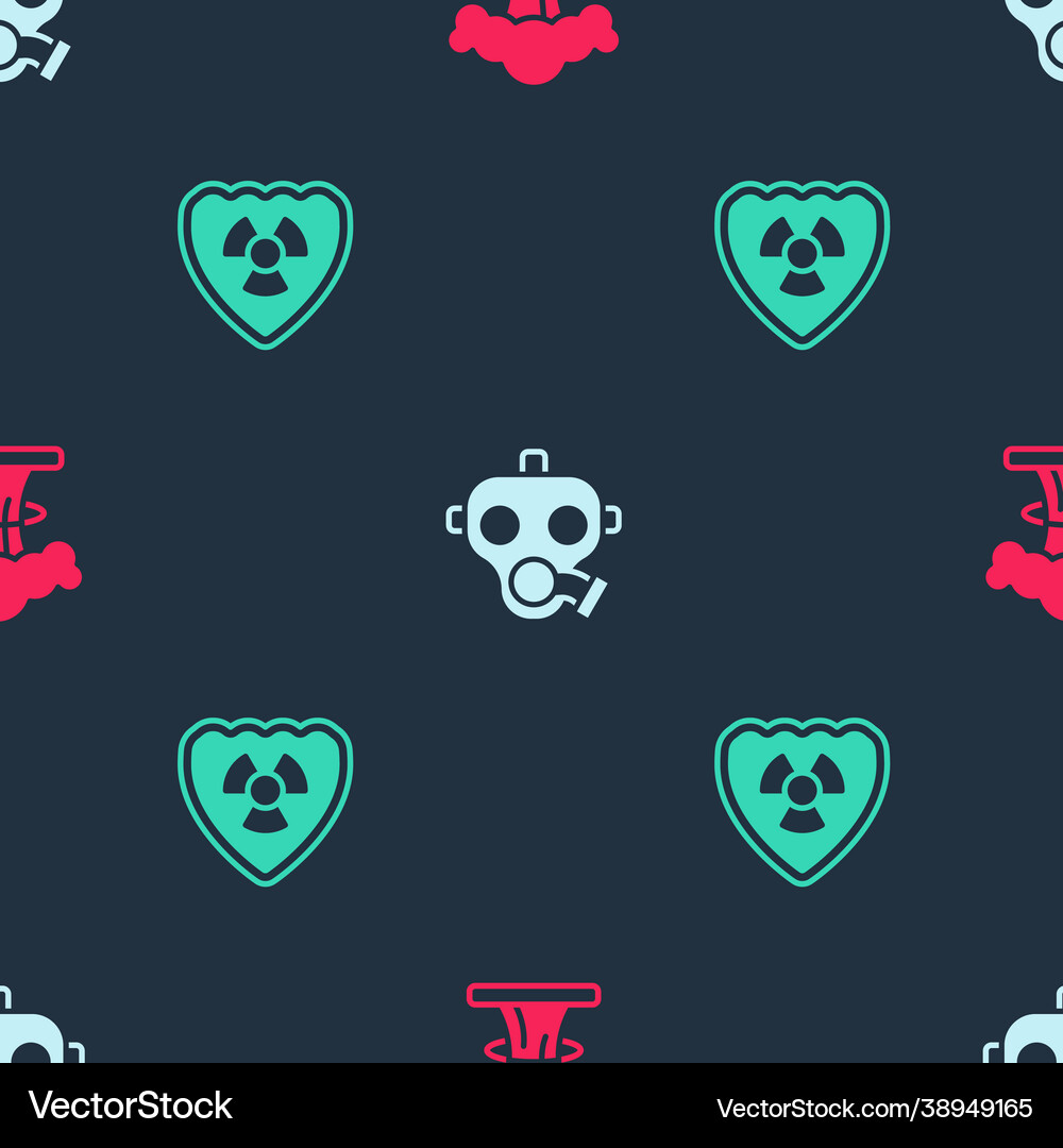 Set nuclear explosion gas mask and radioactive Vector Image