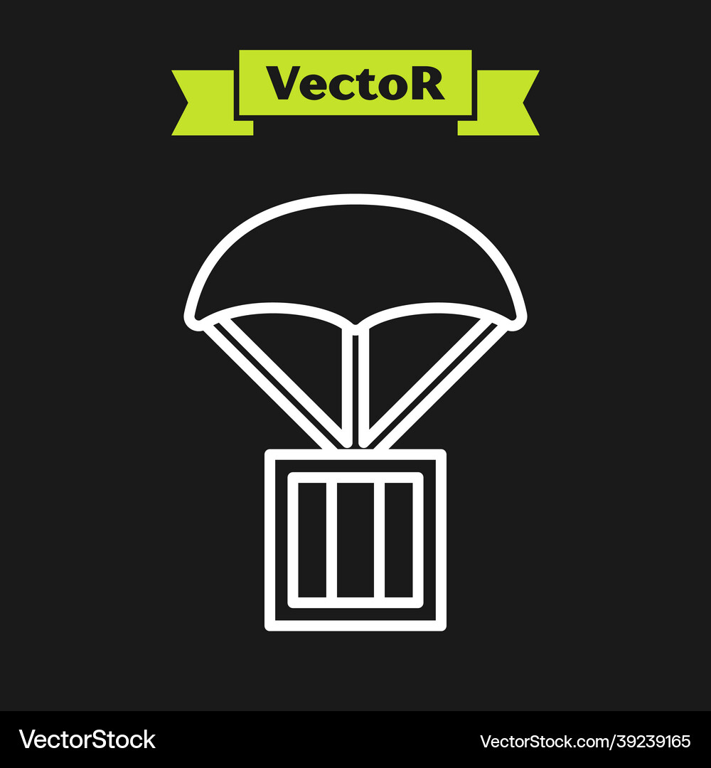 White line airdrop box icon isolated on black Vector Image