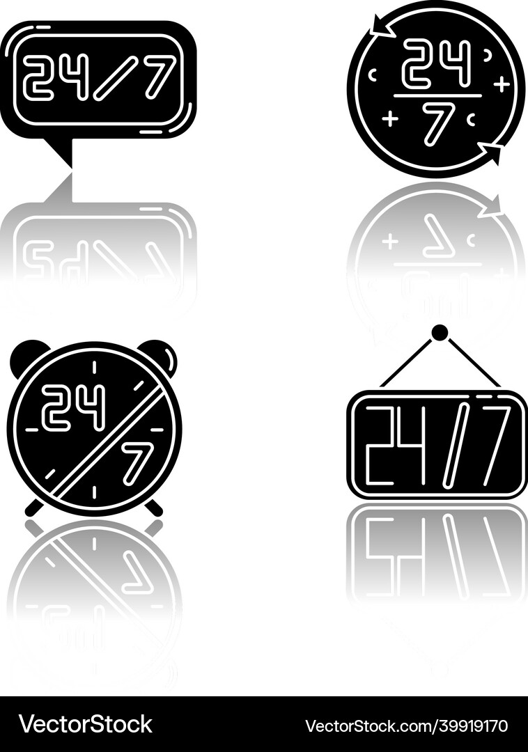 24 7 hour service drop shadow black glyph icons Vector Image