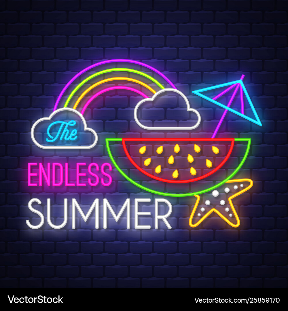 Endless summer holiday banner neon Royalty Free Vector Image