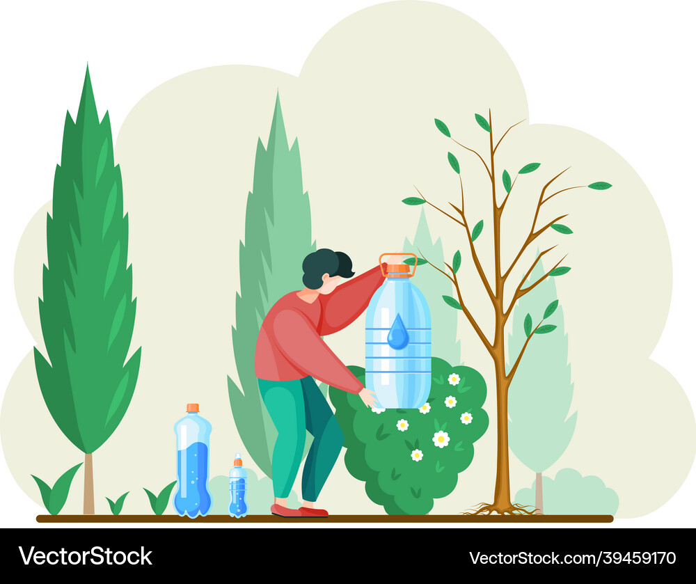 Man watering tree with filtered water character Vector Image