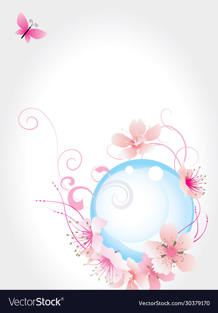 Pink flowers and butterfly spring template Vector Image