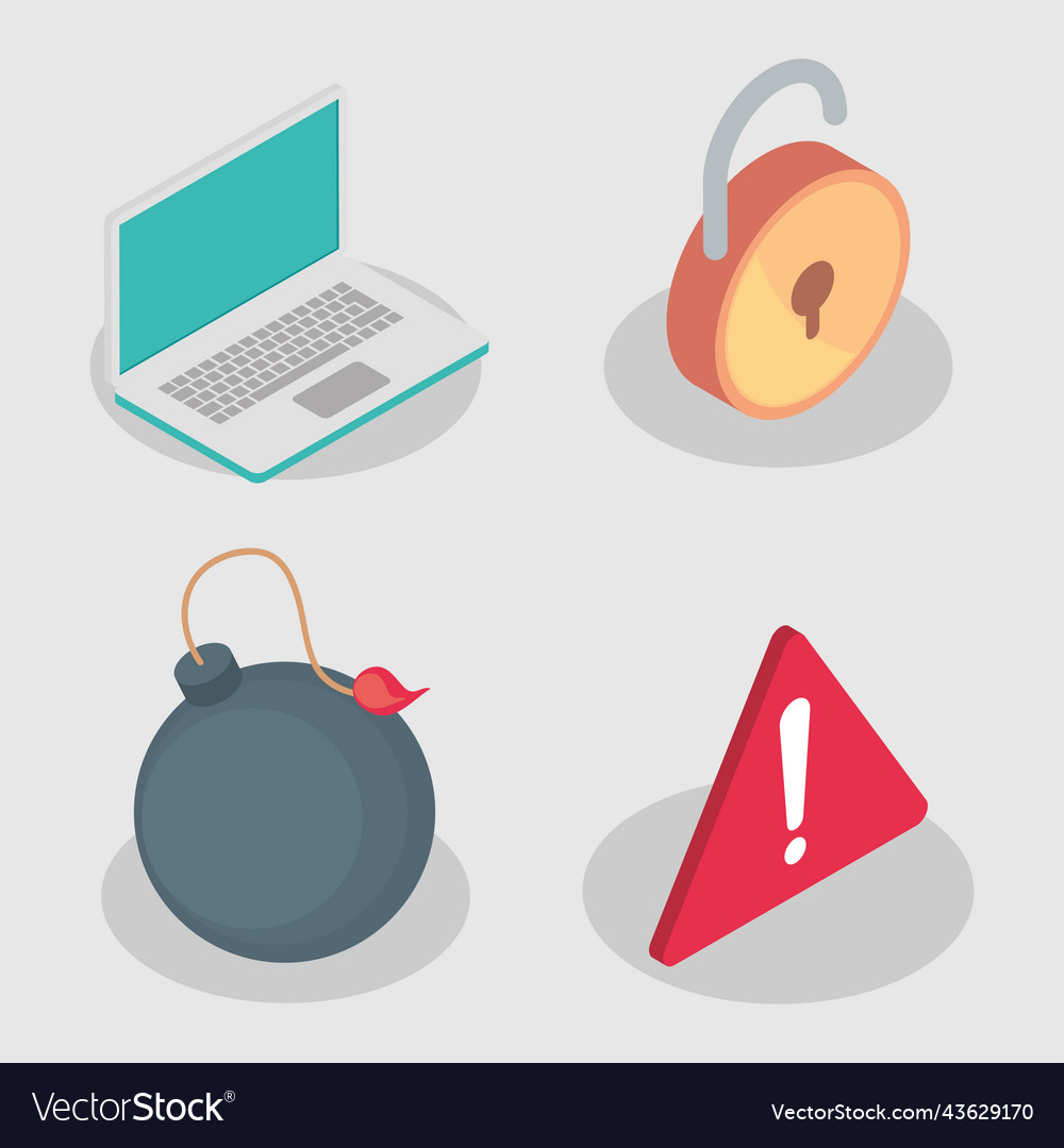 Set of isometric cyber fraud Royalty Free Vector Image Set of isometric cyber fraud Royalty Free Vector Image