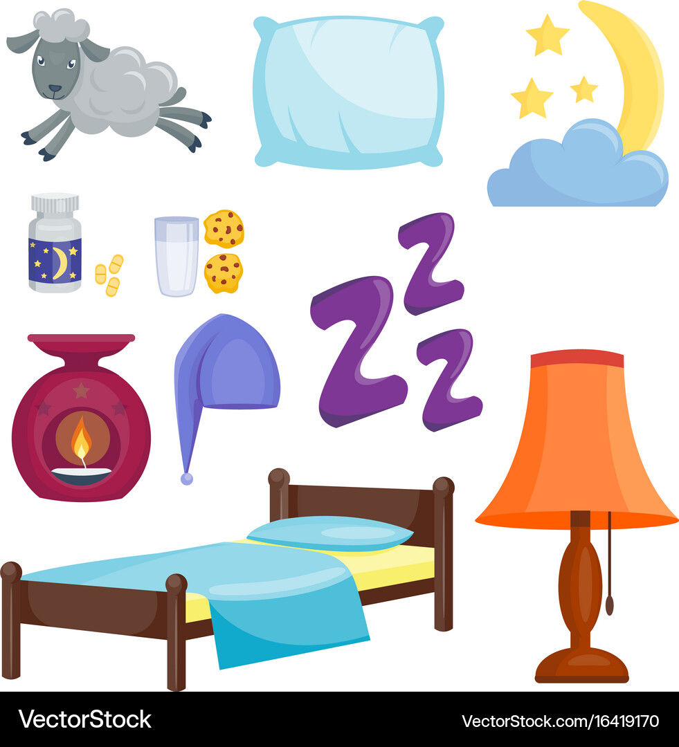 Sleep icons set collection nap Royalty Free Vector Image